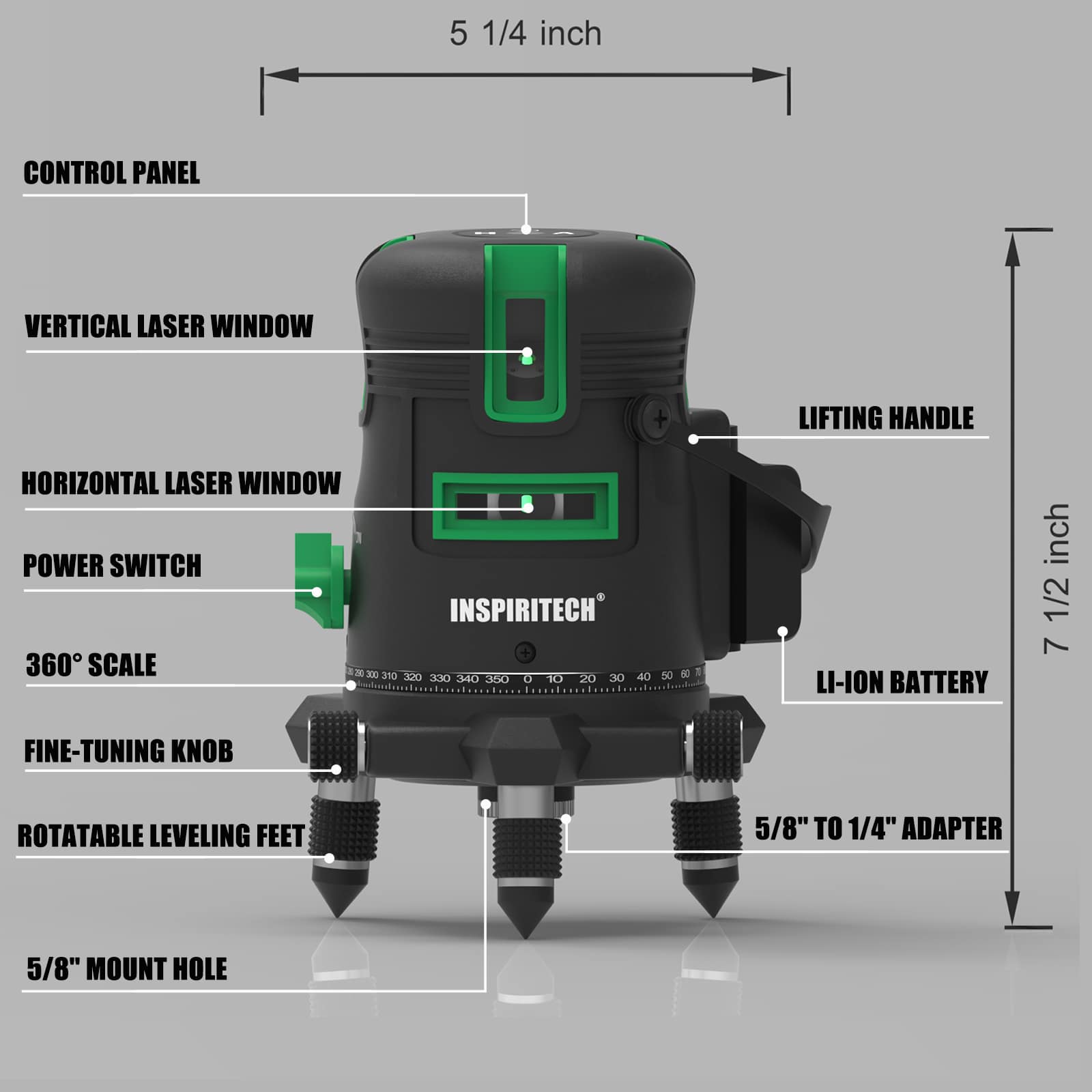 Inspiritech 5 Lines Green Beam Self-Leveling Laser Level With 360° Rotary Base TG-5LR-1 Default ...